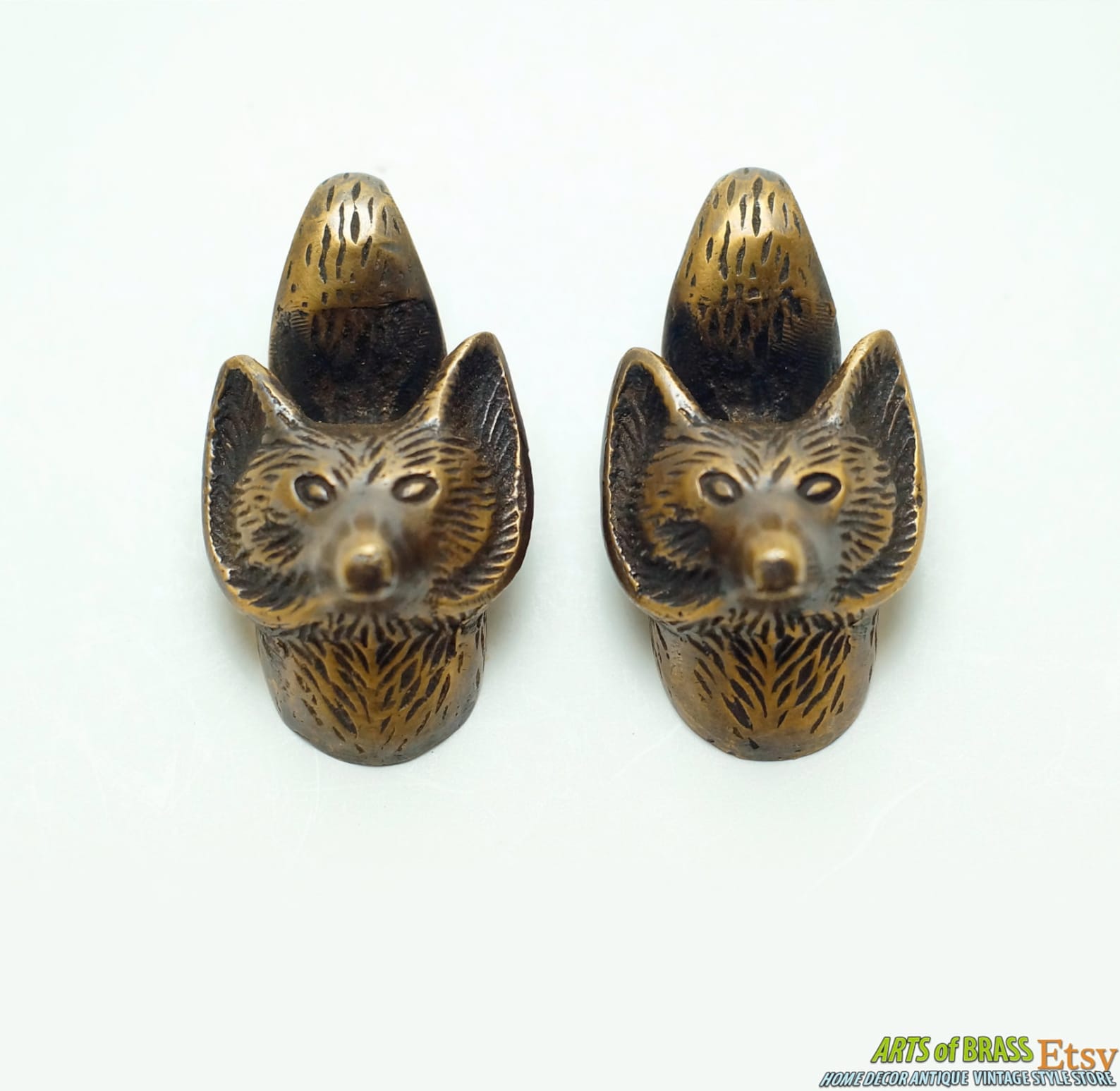 Lot of 2 Pcs Vintage FOX Head Solid Brass Cabinet Door Brass - Etsy