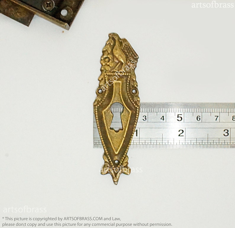 Antique Brass Victorian Shield Key Hole Plate With Set Vintage Skeleton ...