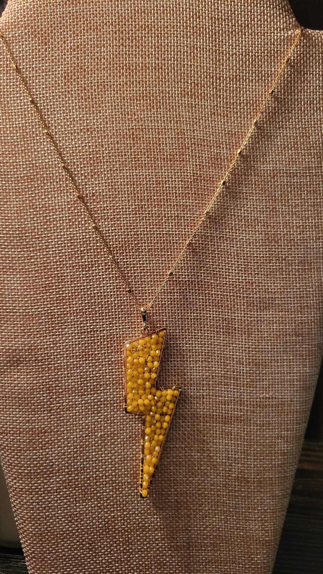 Seed Bead LIGHTNING BOLT Yellow MUSTARD Tone and Gold Necklace - Etsy