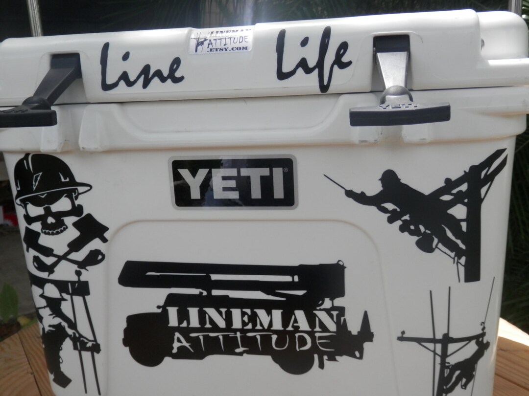A SET of 6 Decals Pictured Lineman Skull Bucket Truck and Line Life - Etsy