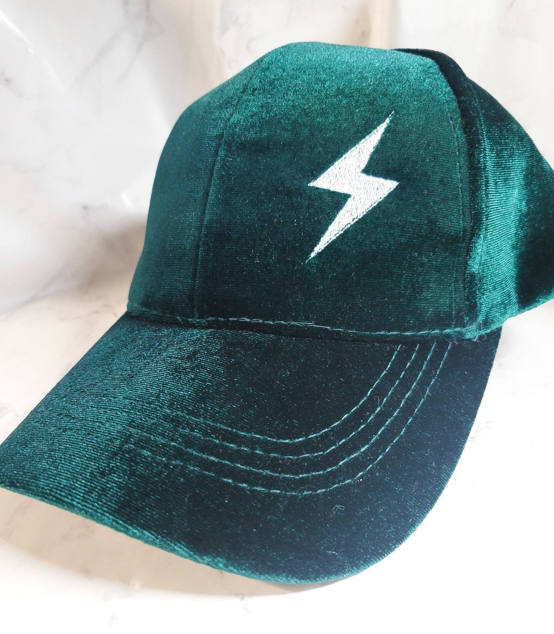 HUNTER GREEN VELVET Cap Lightning Bolt Embroidered - Etsy
