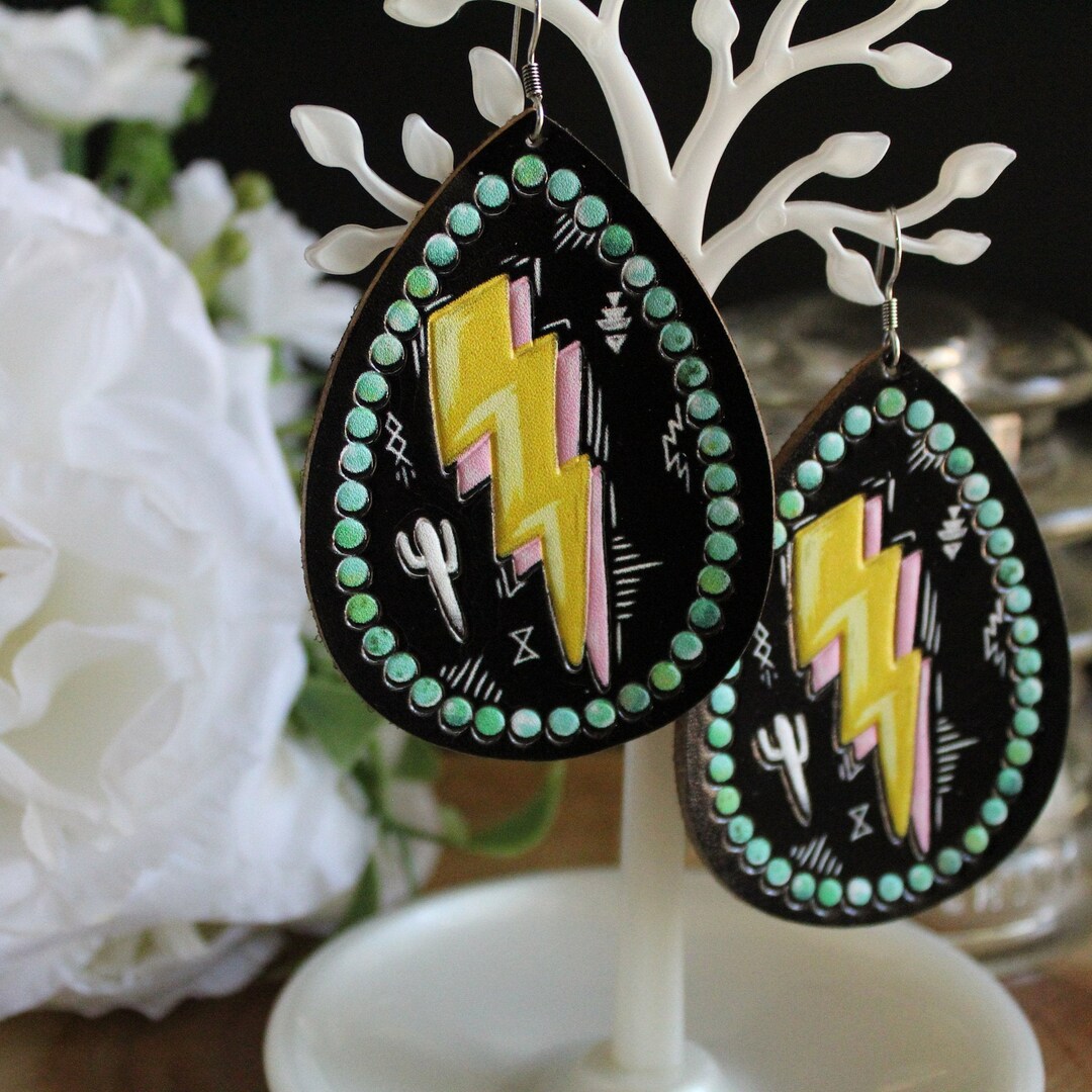 Leather Lightning Bolt Earrings - Etsy