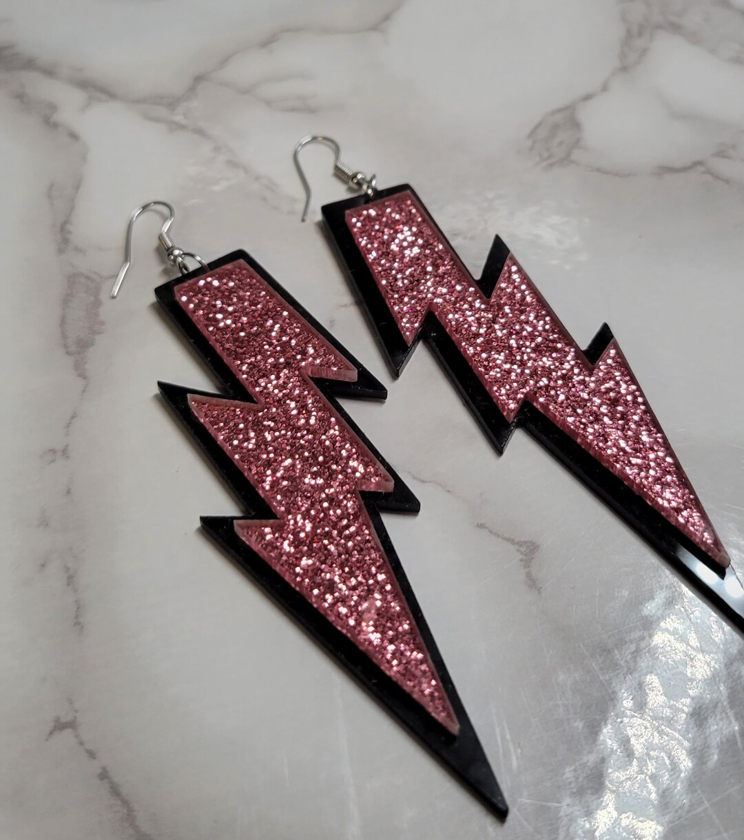 PRETTY in PINK Glitter BOLTS Lightning Bolt Earrings - Etsy