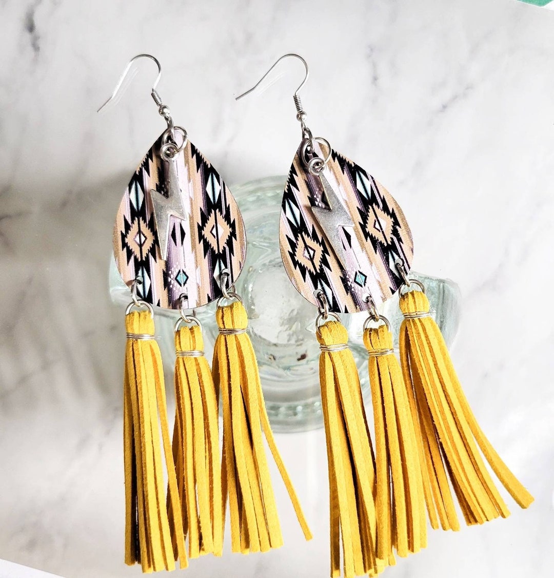AZTEC FRINGE Lightning Bolt Earrings - Etsy