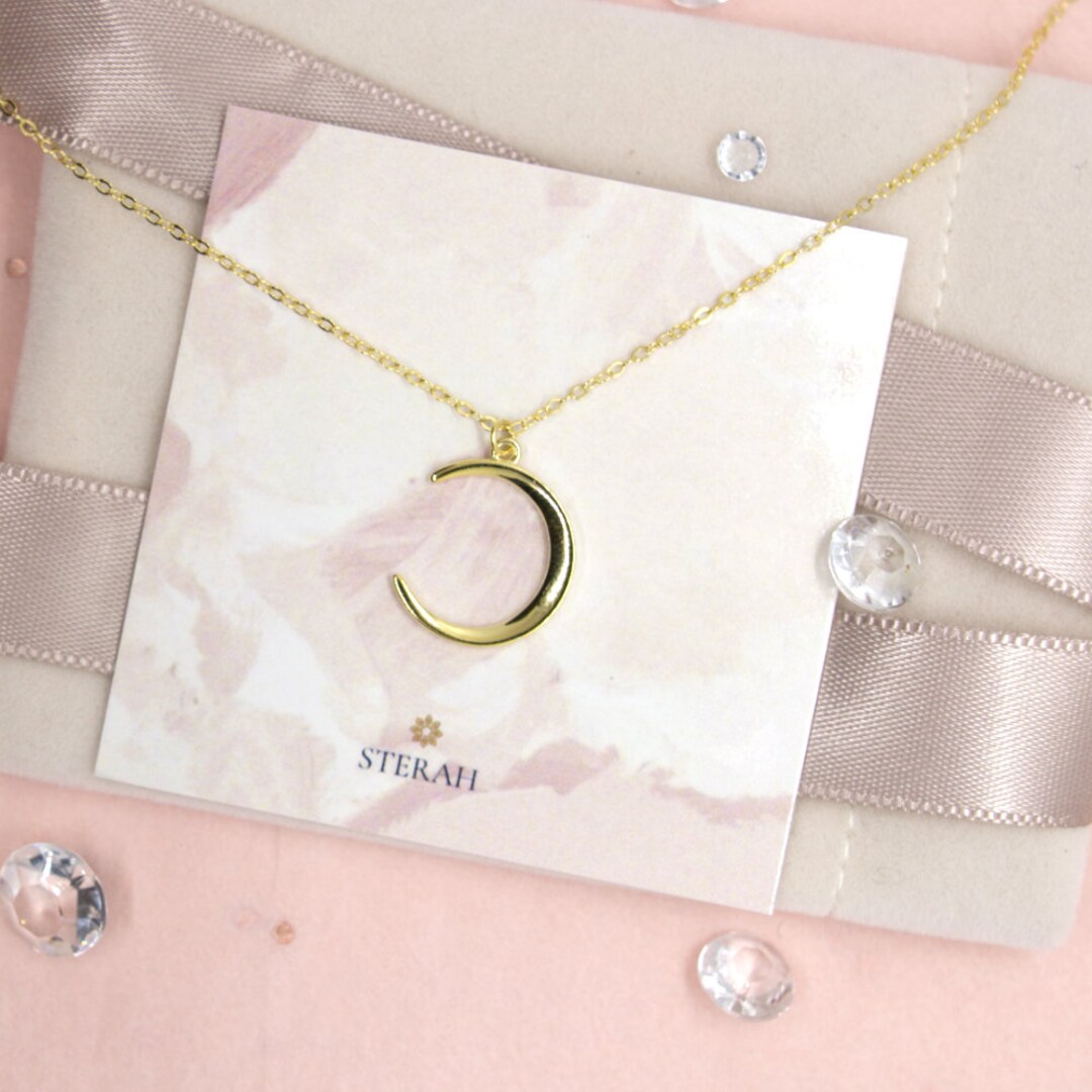 Cresent Moon Necklace, Gold Moon Necklace, Gold Moon Pendant, Gift for ...