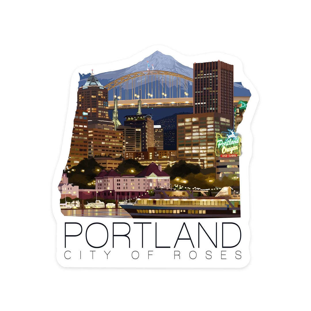 Sticker, Portland, Oregon, Skyline at Night, Contour , Vinyl Die Cut ...