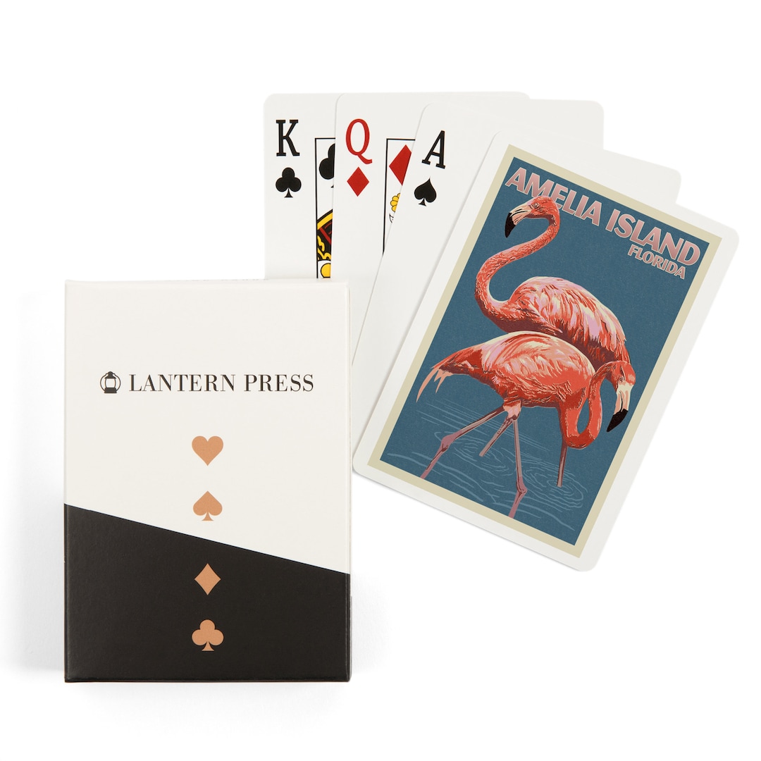 Playing Cards, Amelia Island, Florida, Flamingo, Letterpress, 52 Card ...