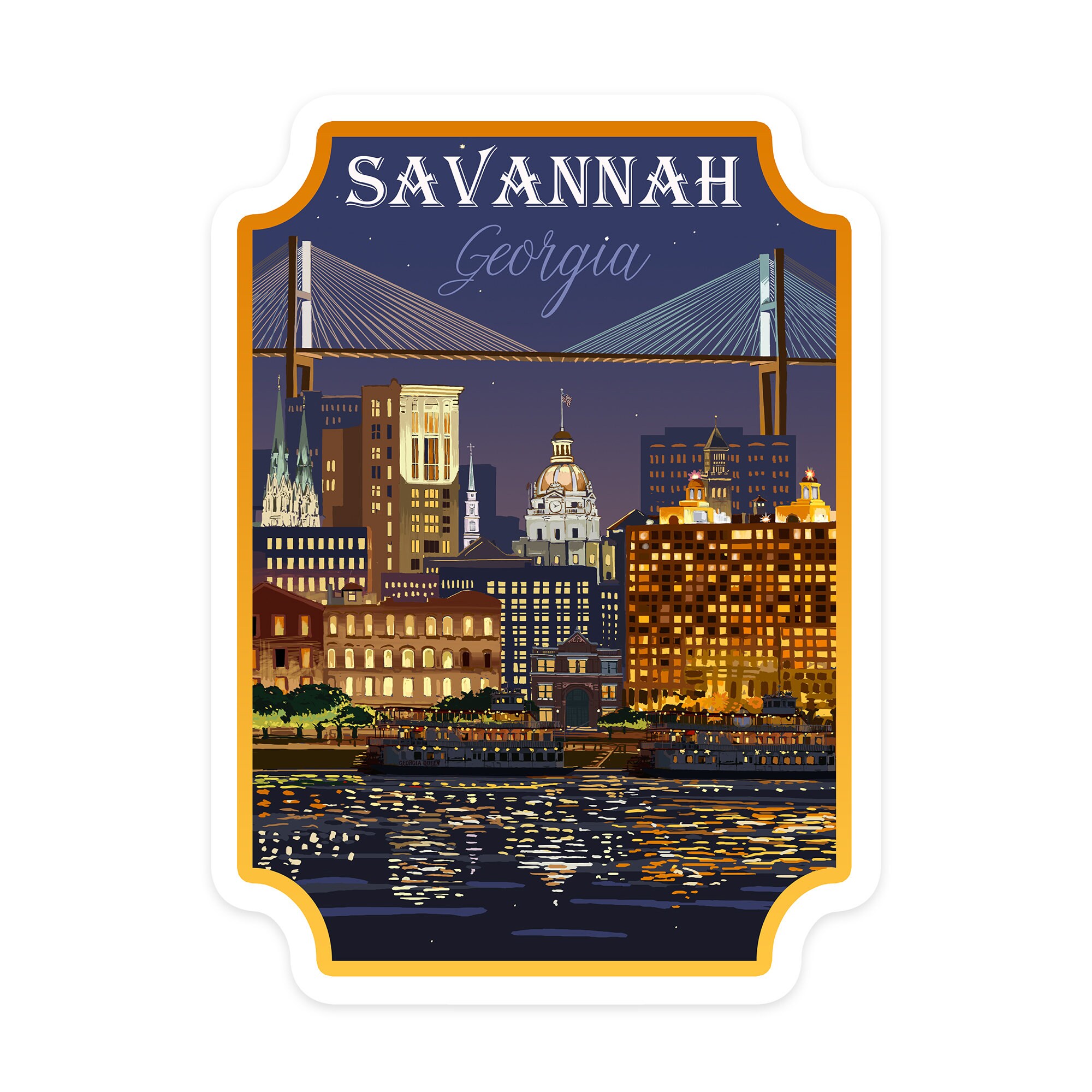 Sticker Savannah Georgia City at Night Contour Lantern | Etsy