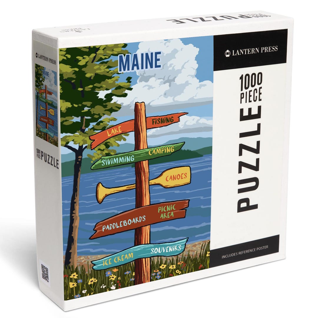 Puzzle, Maine, Signpost, Lake and Flowers, 1000 Pieces, Unique Jigsaw ...