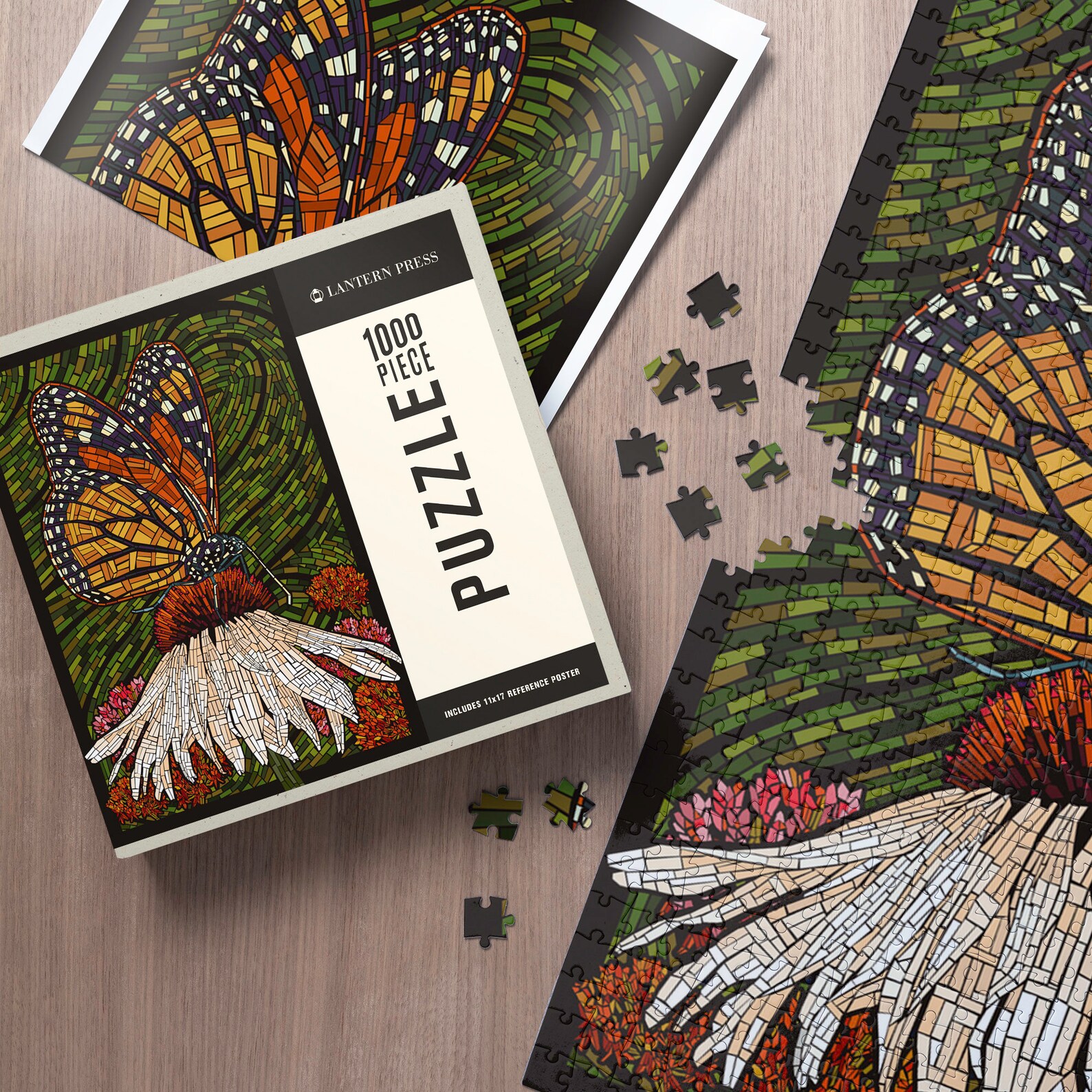 Puzzle Monarch Butterfly Paper Mosaic Green Background - Etsy