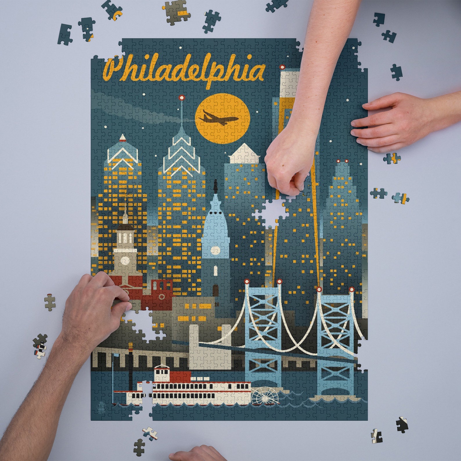 Puzzle Philadelphia Pennsylvania Retro Skyline 1000 - Etsy UK
