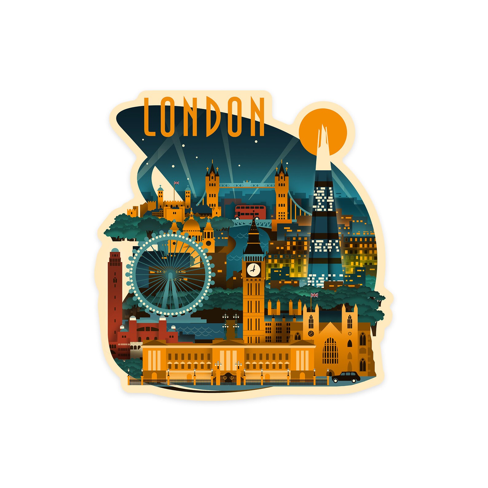 Sticker London England Retro Skyline Contour Lantern - Etsy