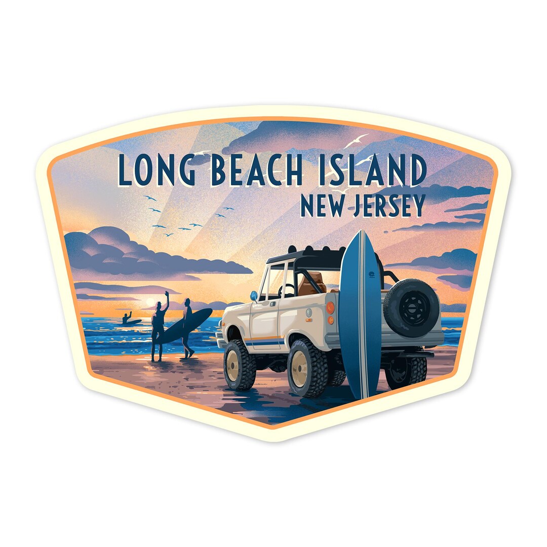 Sticker, Long Beach Island, New Jersey, Beach Lithograph, Contour ...