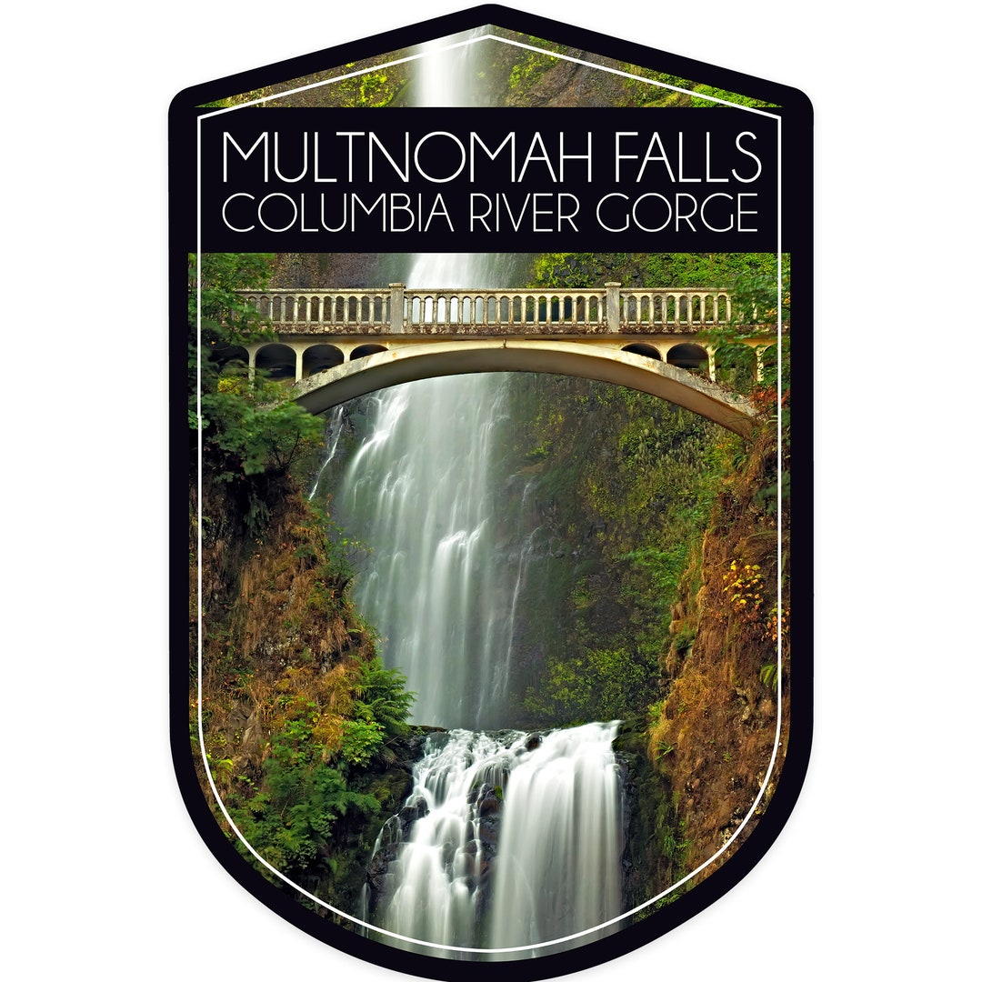 Sticker, Multnomah Falls, Oregon, Fall Colors, Contour, Lantern Press ...