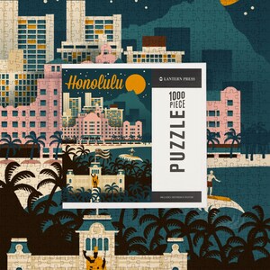 Puzzle, Honolulu, Hawaii, Retro Skyline, 1000 Pieces, Unique Jigsaw ...