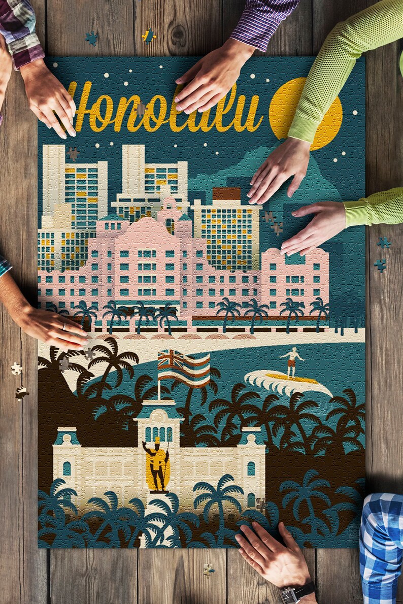 Puzzle Honolulu Hawaii Retro Skyline 1000 Pieces Unique - Etsy