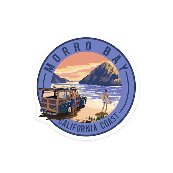Sticker Morro Bay California Woody and Surfers on the - Etsy