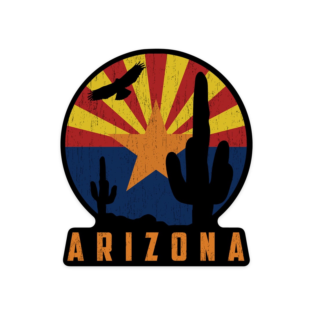 Sticker Arizona Cactus and State Flag Badge Contour - Etsy