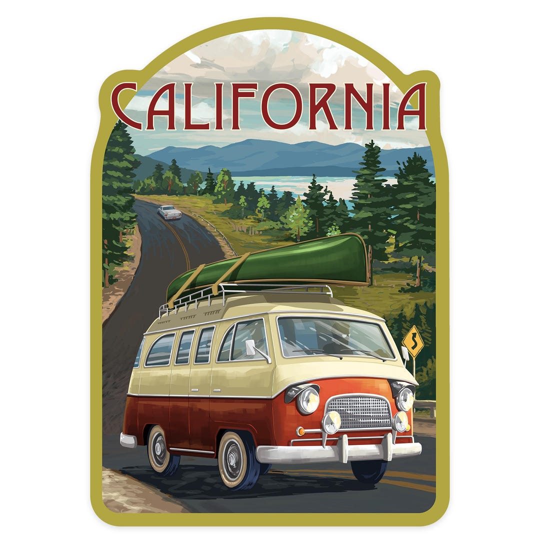 Sticker, California, Painterly, Camper Van, off to Roam, Contour ...