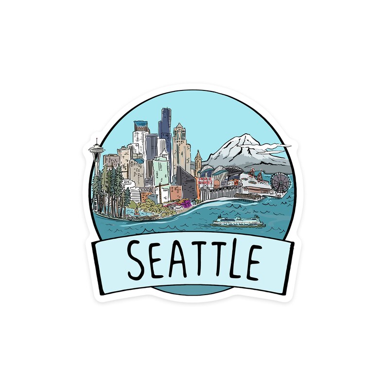 Sticker Seattle Washington Cityscape Line Drawing | Etsy