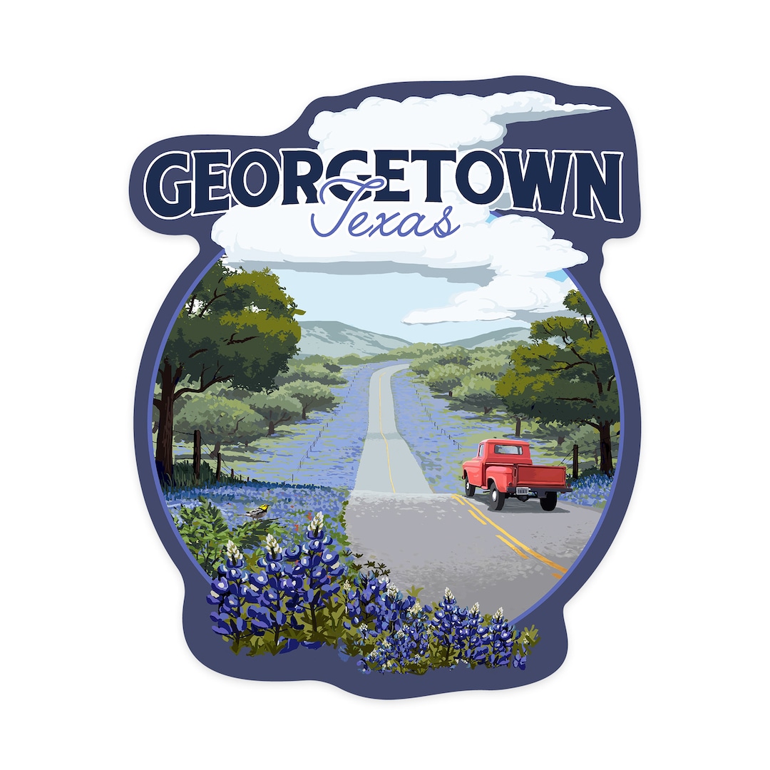Sticker, Georgetown, Texas, Bluebonnets and Highway, Badge, Contour ...