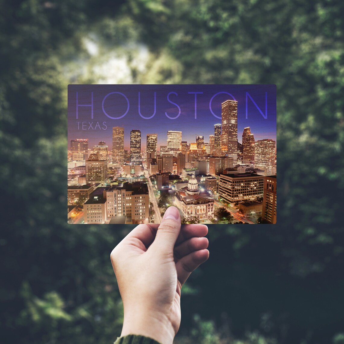 Birch Wood Houston Texas Skyline at Night Sustainable Sign - Etsy