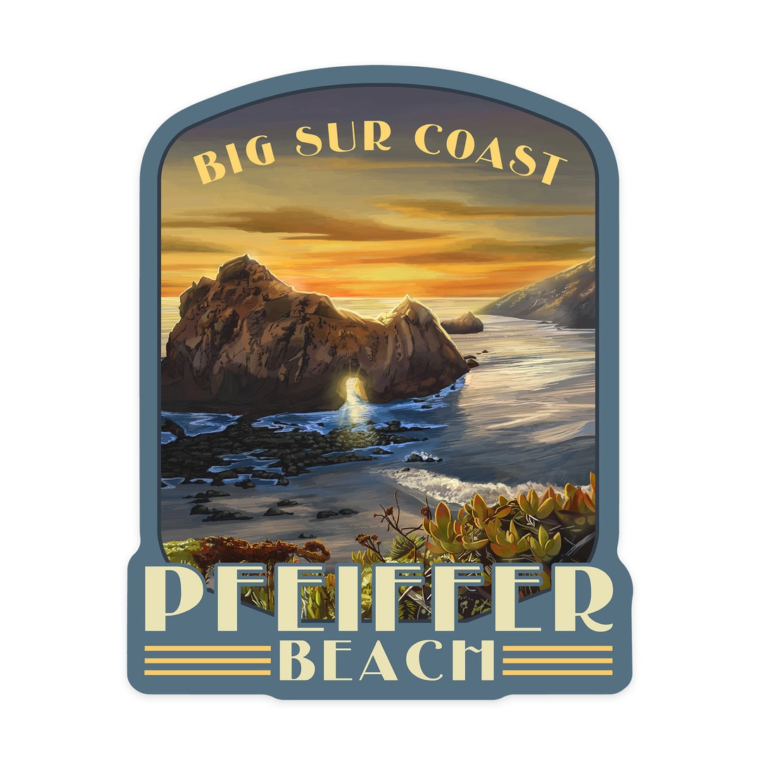Sticker, Pfeiffer Beach, California, Pfeiffer Beach at Sunset, Contour ...