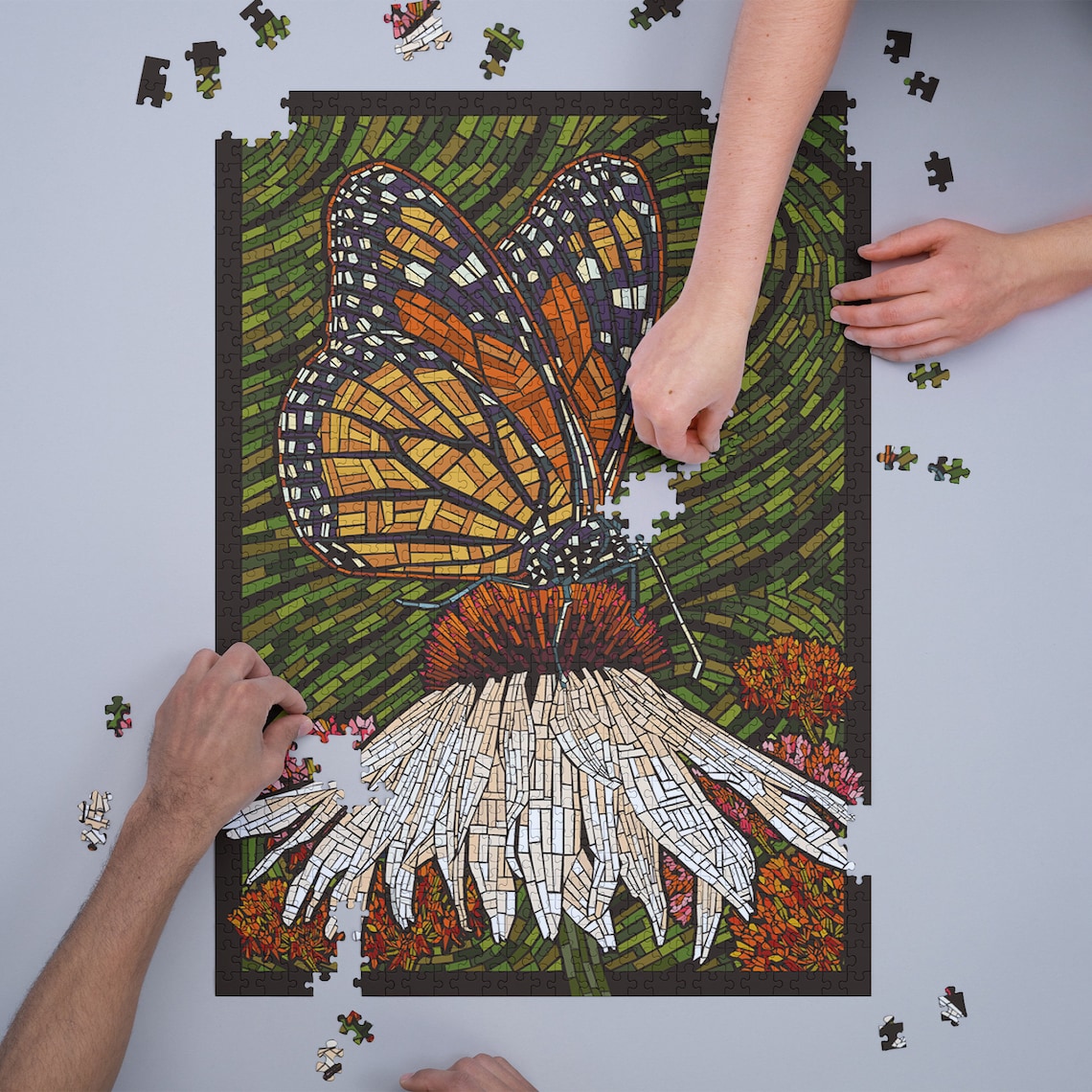 Puzzle Monarch Butterfly Paper Mosaic Green Background | Etsy