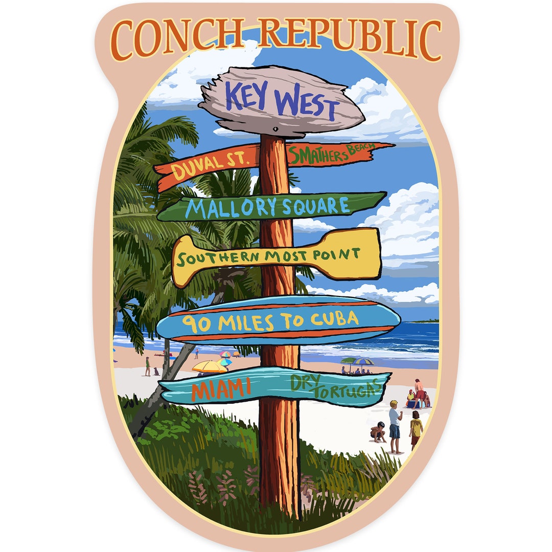 Sticker, Key West, Florida, Conch Republic, Destination Signs, Contour ...