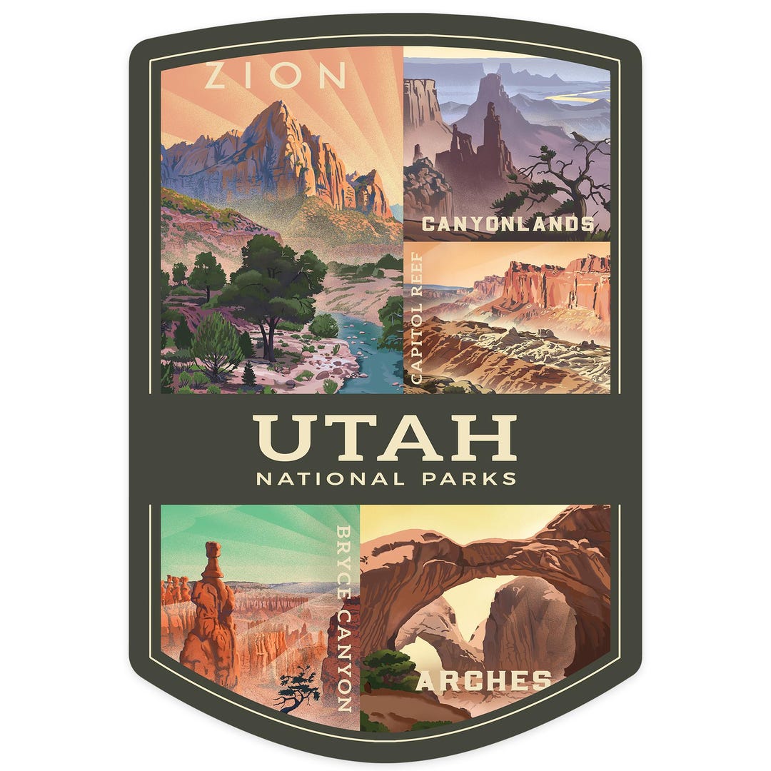 Sticker, Utah's National Parks Collage, Lithograph National Park Series ...