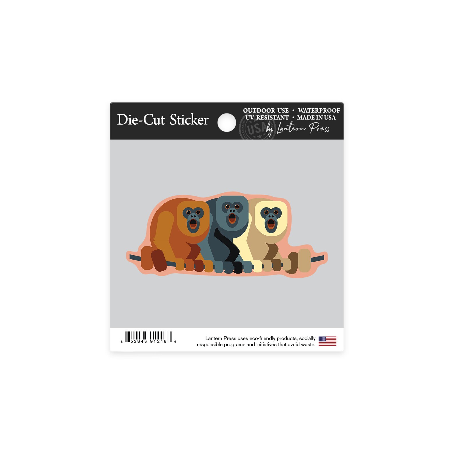 Sticker Howler Monkeys Geometric Contour Lantern Press | Etsy