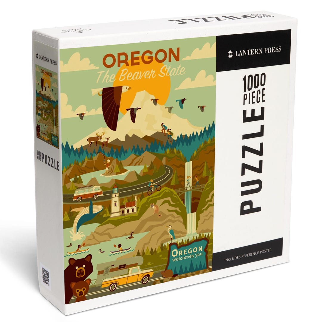 Puzzle, Oregon, the Beaver State, Geometric, 1000 Pieces, Unique Jigsaw ...