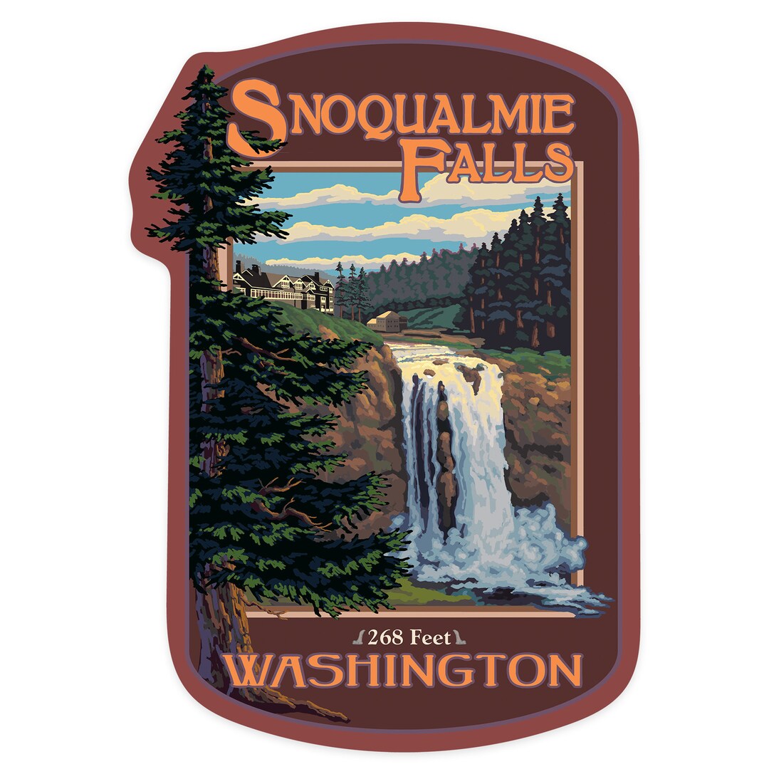 Sticker, Snoqualmie Falls, Washington, Day, Contour, Lantern Press ...