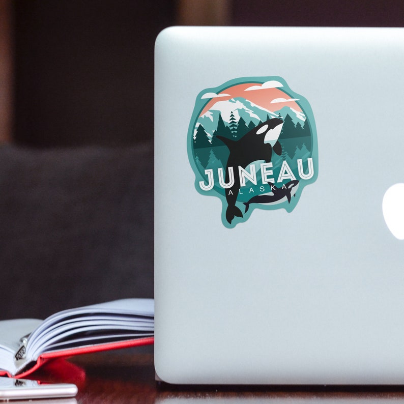 Sticker Juneau Alaska Orca and Calf Contour Vinyl Decal | Etsy