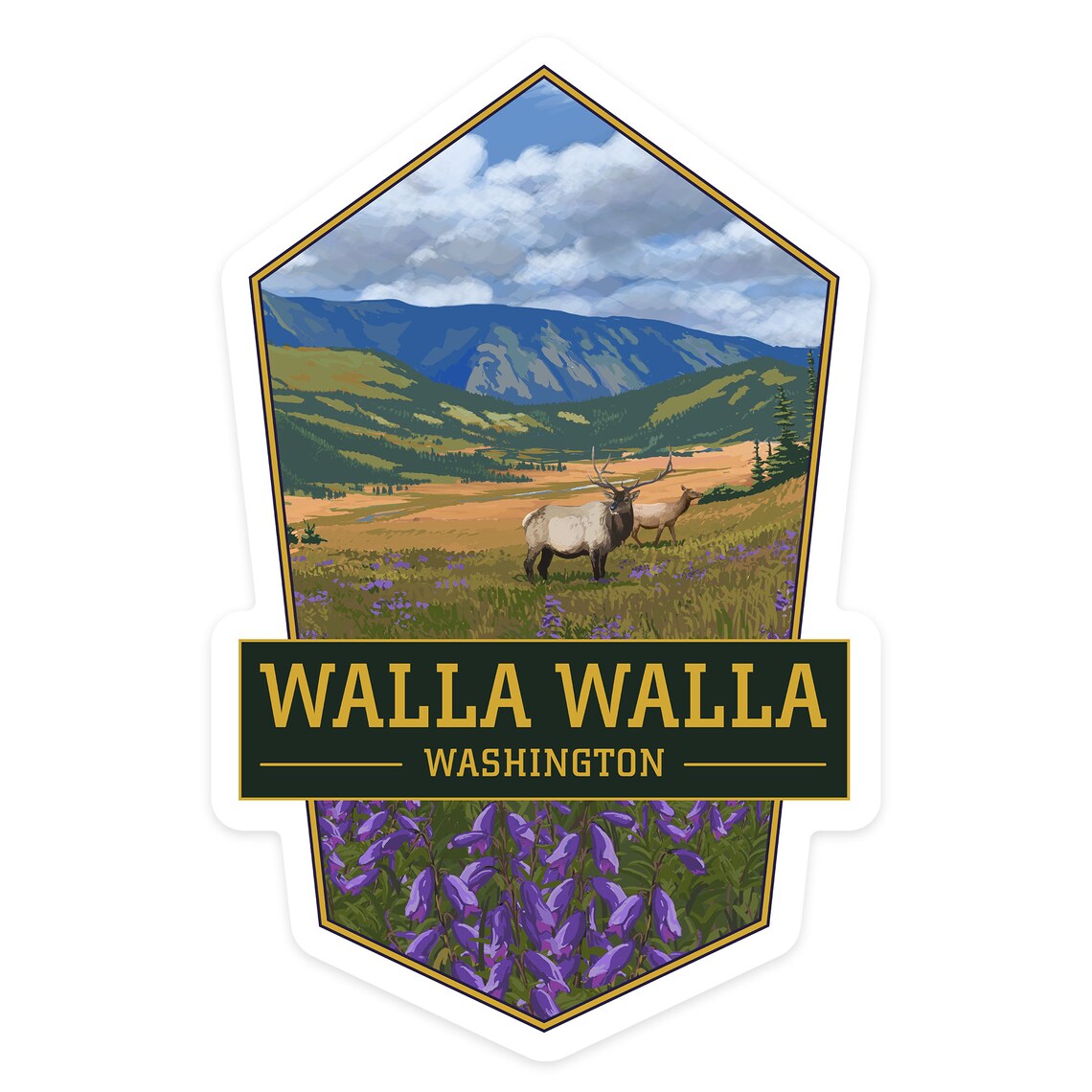 Sticker Walla Walla Washington Elk and Flowers Contour - Etsy