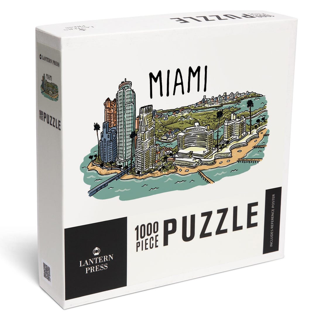 Puzzle, Miami, Florida, Line Drawing, 1000 Pieces, Unique Jigsaw ...