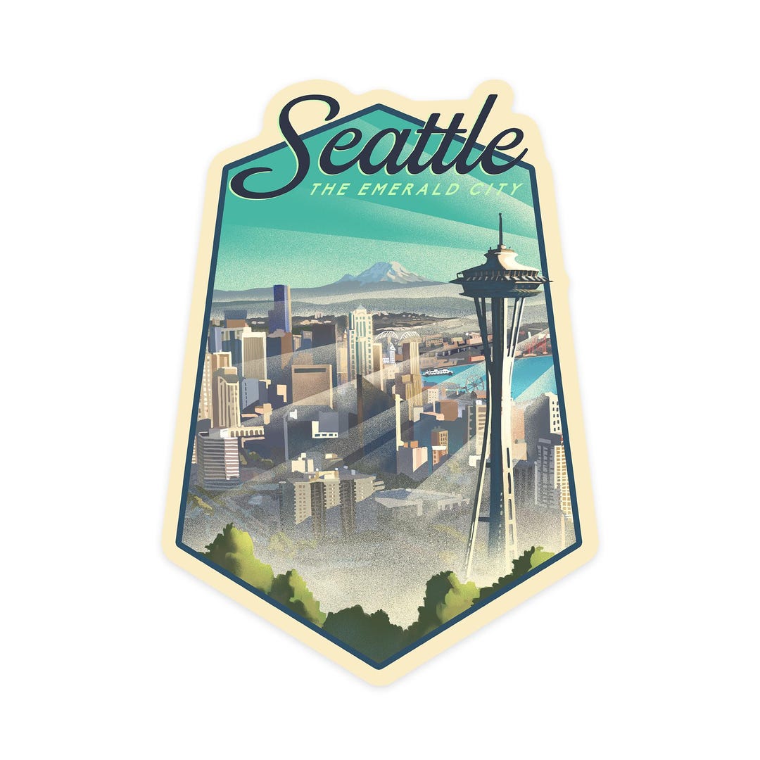 Sticker, Seattle, Washington, Skyline, Lithograph, , Vinyl Die Cut ...