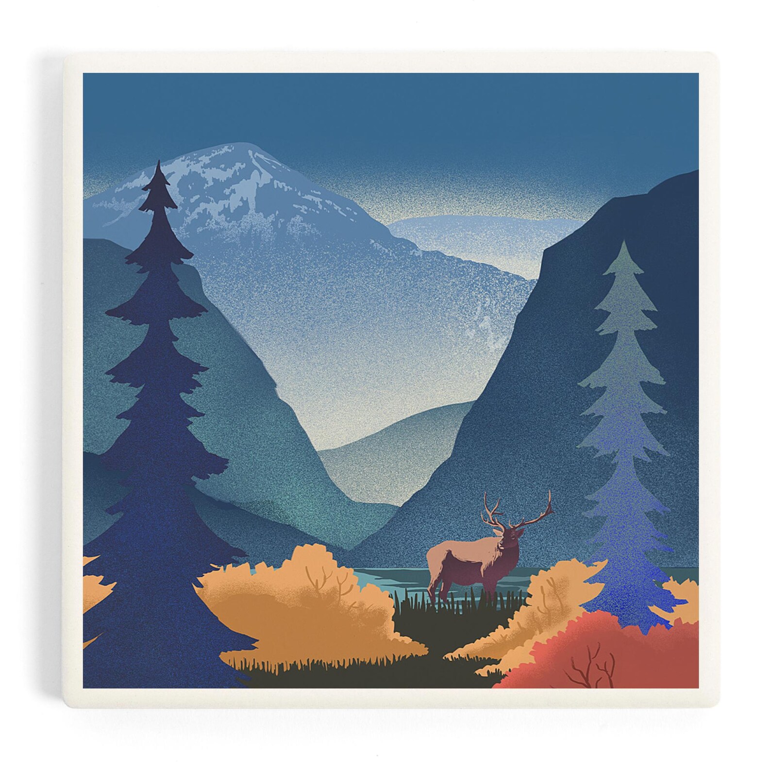 Coasters, Lithograph, Elk and Mountains Scene,, Cork Back, Absorbent ...