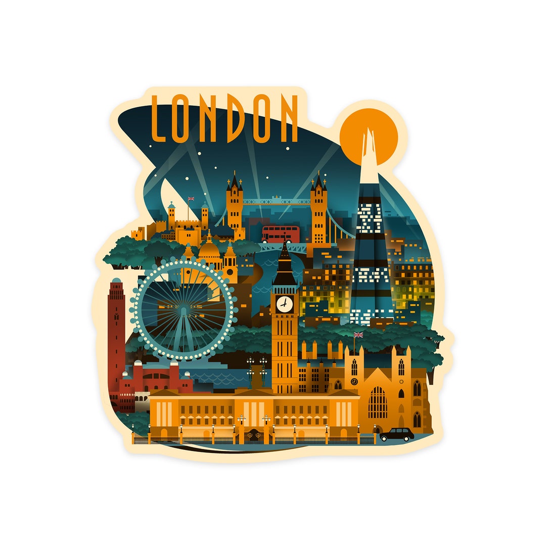 London Skyline Sticker, Retro Contour Art, Waterproof Decal - Etsy