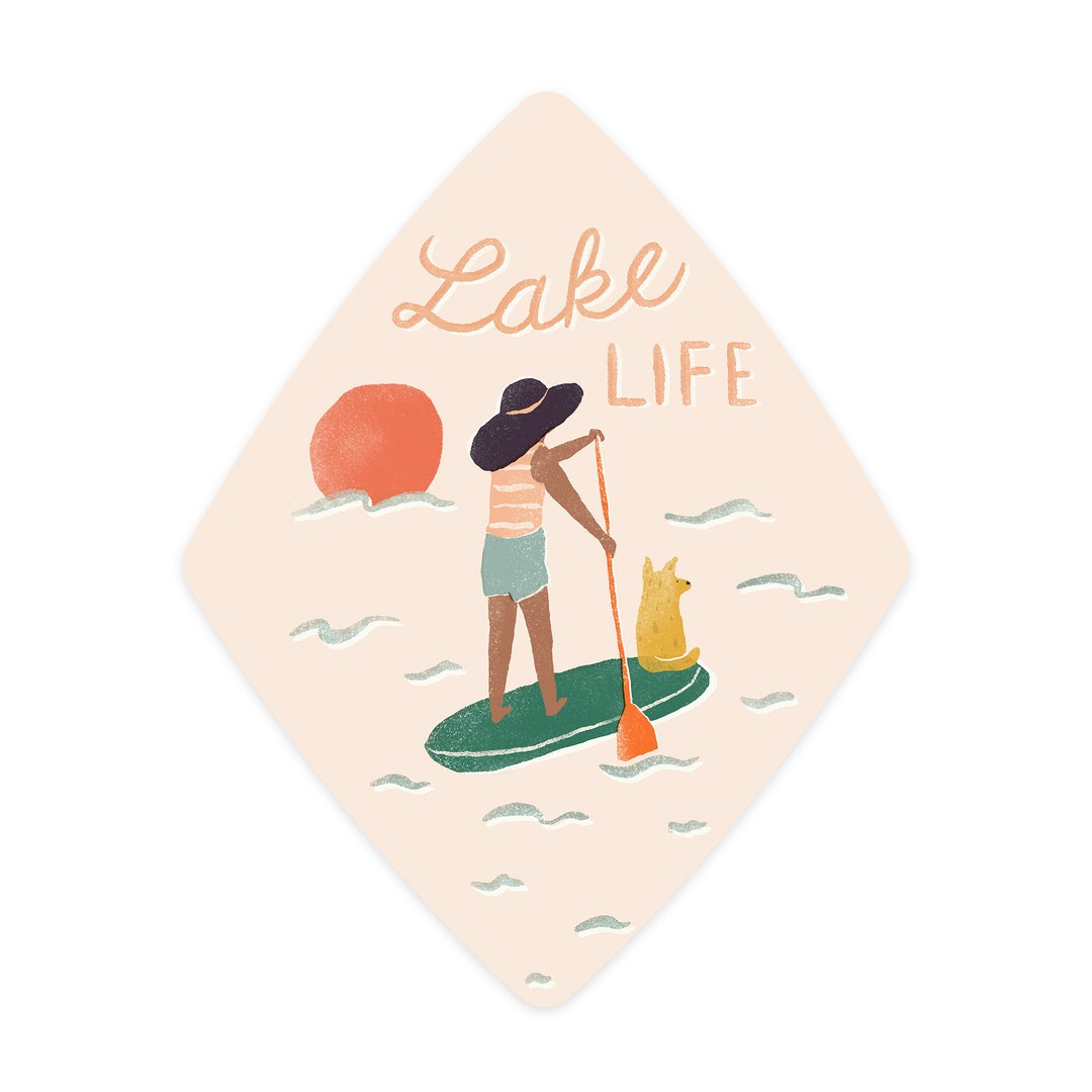 Sticker, Vintage Summer Series, Lake Life Paddle Board, Contour , Vinyl ...