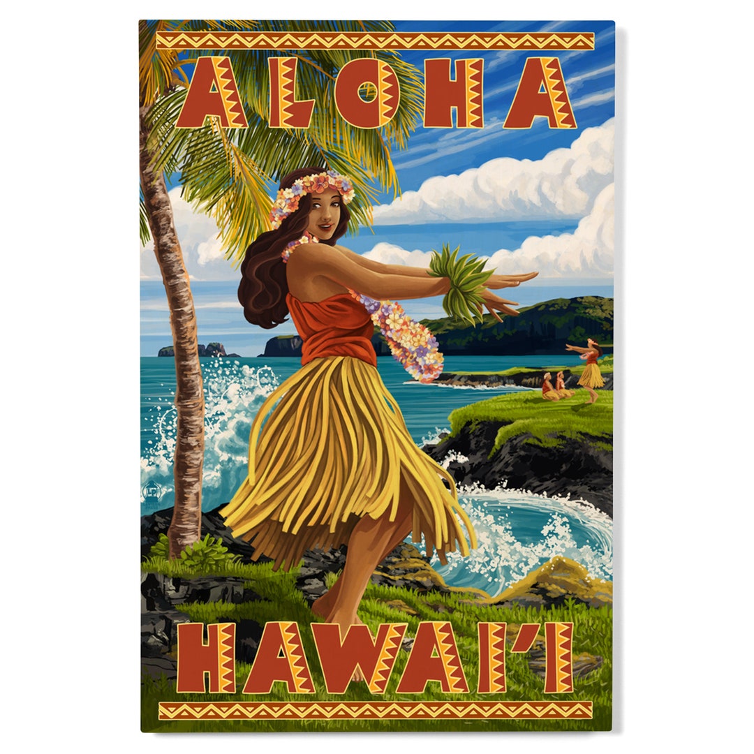 Birch Wood, Hula Girl on Coast, Aloha Hawaii, Sustainable Sign or ...