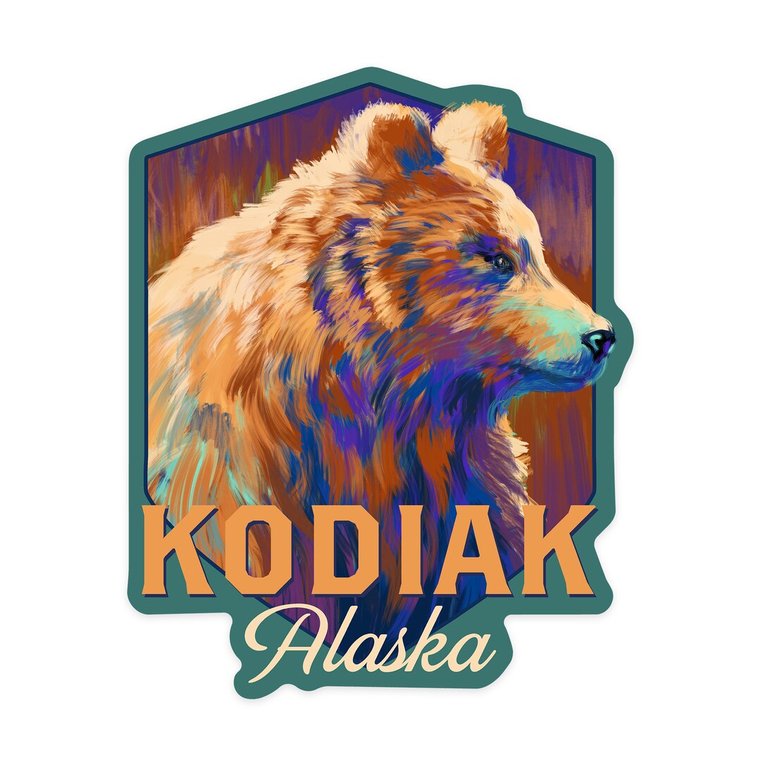 Sticker, Kodiak, Alaska, Grizzly Bear, Vivid, Contour, Lantern Press ...