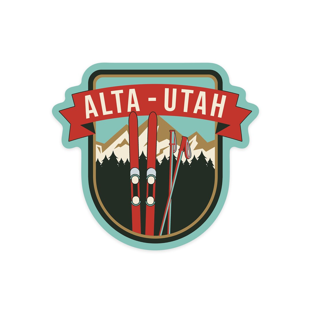 Sticker, Alta, Utah, Skis and Mountains, Contour, Lantern Press Artwork ...