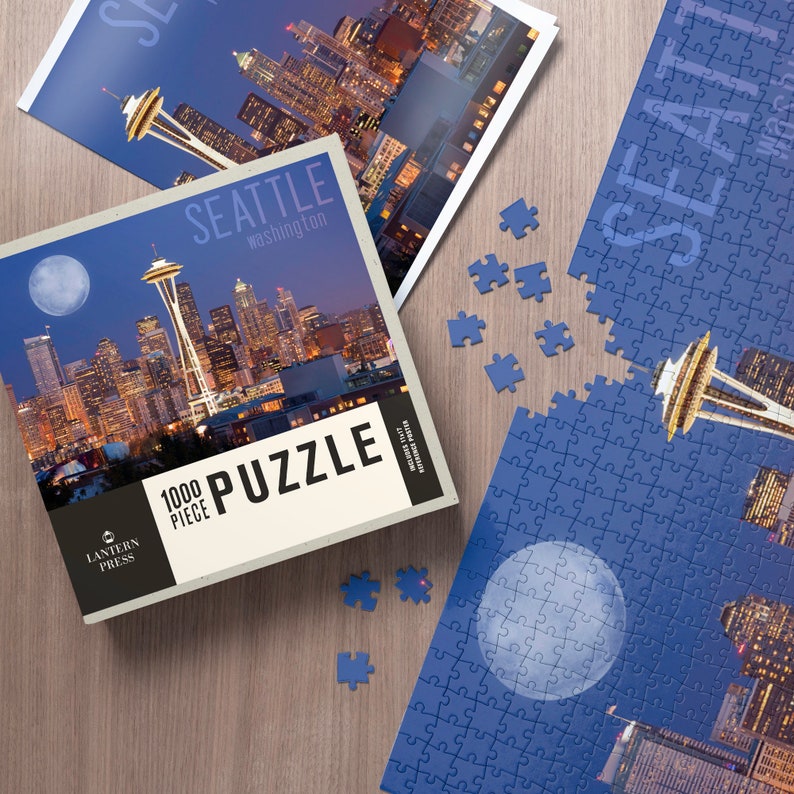 Puzzle Seattle Washington Skyline and Full Moon 1000 - Etsy