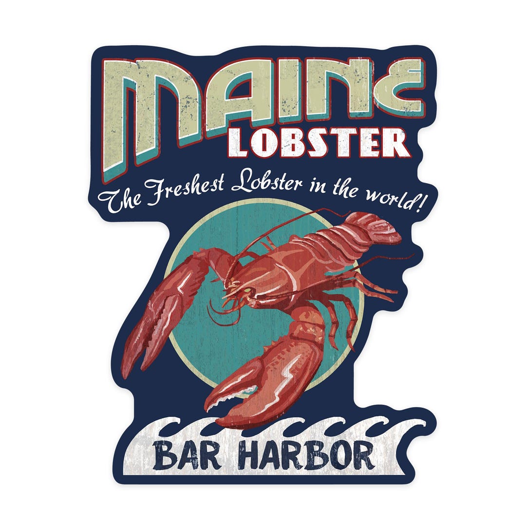 Sticker, Bar Harbor, Maine, Lobster Vintage Sign, Contour , Vinyl Die ...