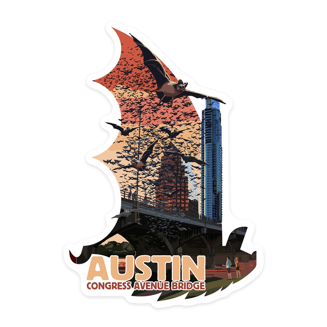 Sticker Austin Texas Bats and Congress Avenue Bridge - Etsy