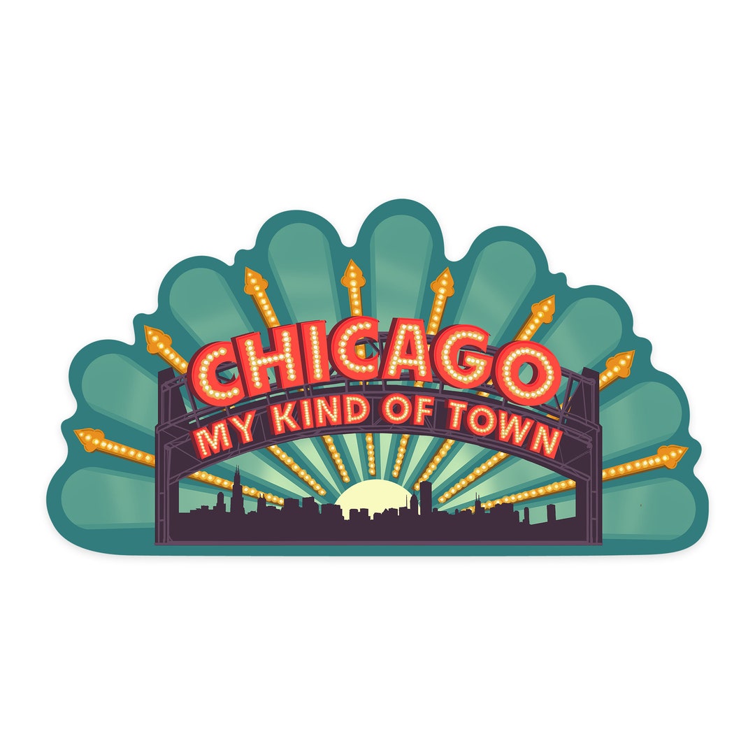 Sticker, Chicago, Illinois, Marquee, Contour, Lantern Press Artwork ...