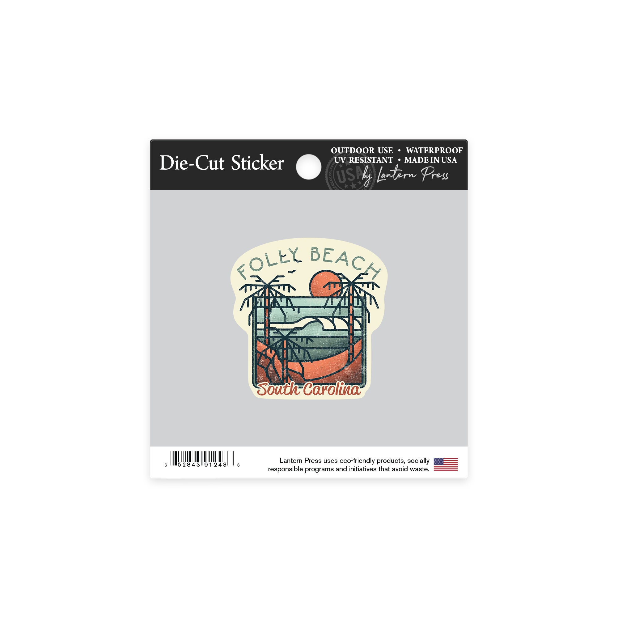 Sticker Folly Beach South Carolina Palm Trees & Beach | Etsy