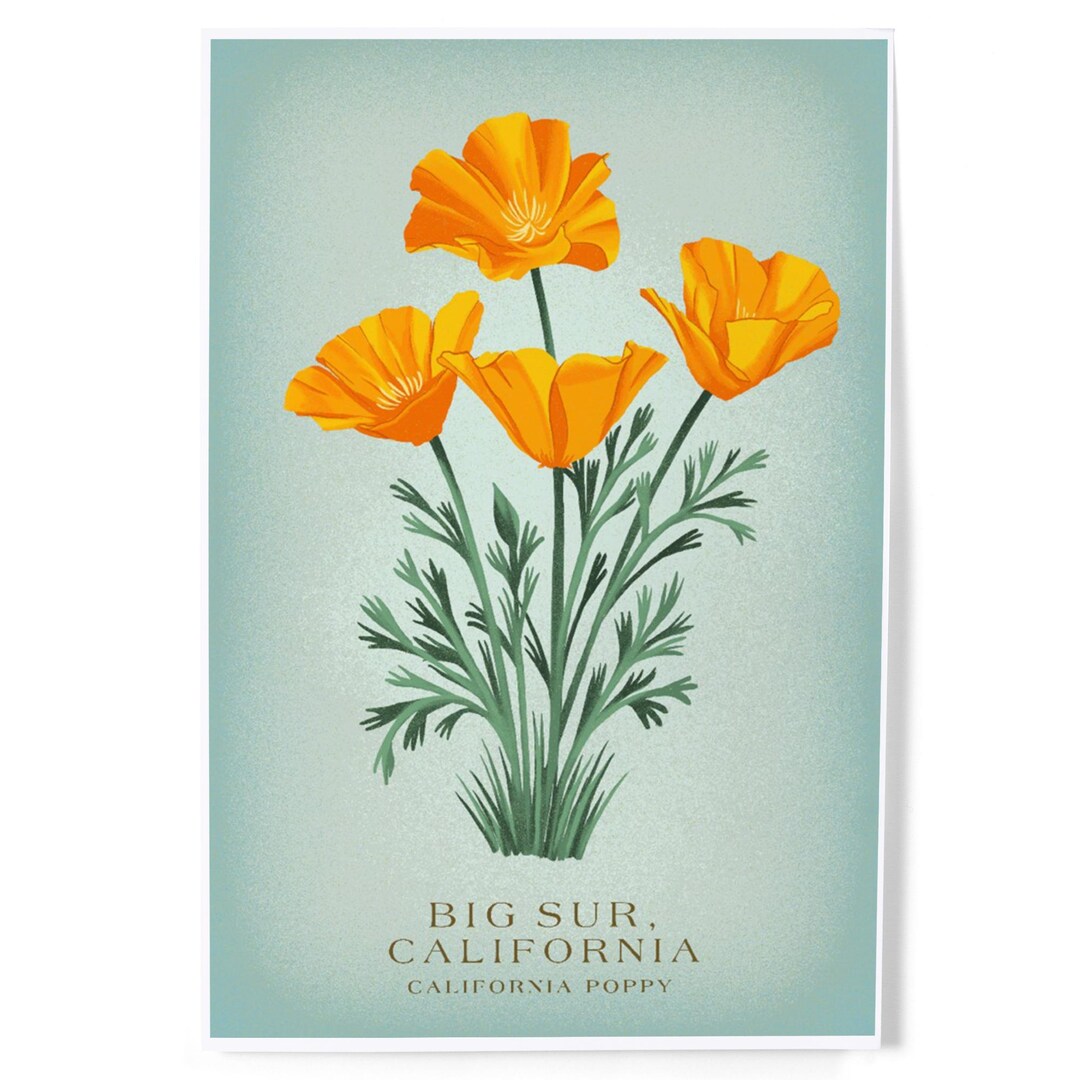 Prints, Big Sur, California, Vintage Flora, State Series, California ...