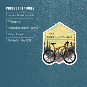 Sticker, North Carolina, Ride, Mountain Bike, Contour, Lantern Press ...